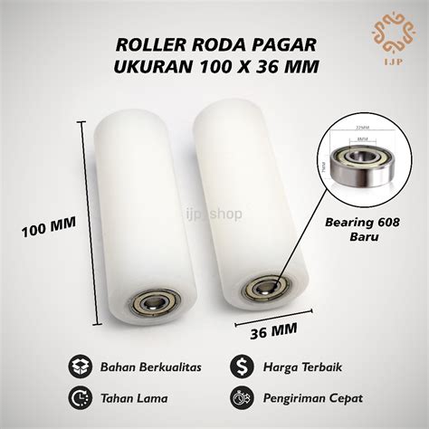 Jual Roller Roda Nylon Roller Ukuran 36 Mm Panjang 100 Mm Pintu Pagar Roller Laher Lapis Nylon