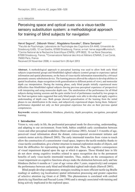 Pdf Perceiving Space And Optical Cues Via A Visuo Tactile Sensory Substitution System A