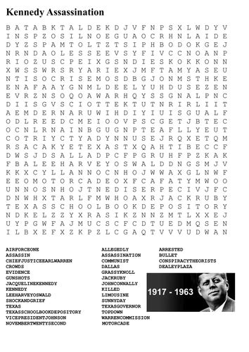 Kennedy Assassination Word Search Teaching Resources