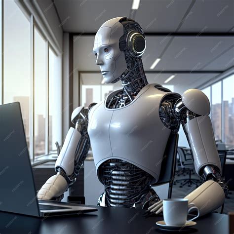 Premium Photo Robot Working In The Office With The Computer Chatgpt Programmers Data Center Ai