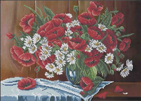 Схема для Вышивки Бисером Ромашки с Маками Цена Указана Без Бисера — Купить Недорого на Bigl Ua