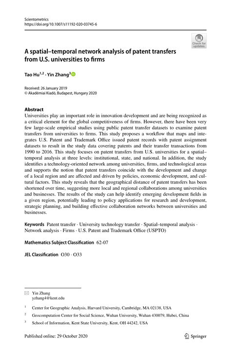 Pdf A Spatial Temporal Network Analysis Of Patent Transfers From Us