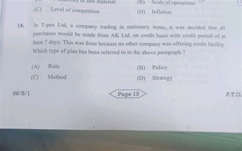 C Level Of Competition B Scale Of Operations StudyX