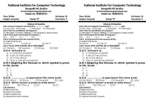 Assignment Of Bachelor 1 Year With 3rd Semister National Institute For Computer Technology