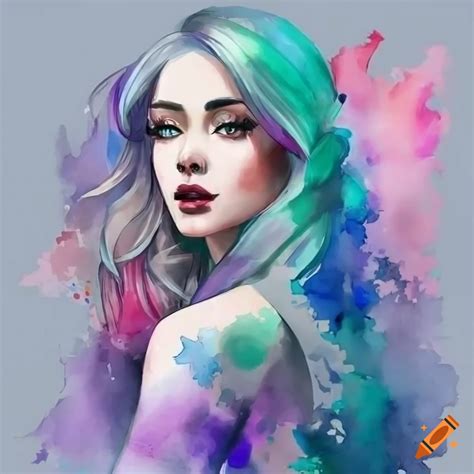 Watercolor Portrait Of A Girl With Silver Hair