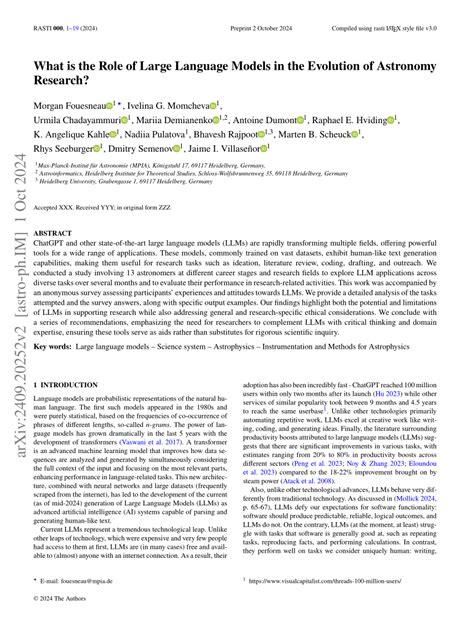 Pdf What Is The Role Of Large Language Models In The Evolution Of Astronomy Research