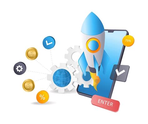 Premium Vector Smartphone Rocket Launch Network