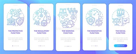 Functions Of Economic Safety Blue Gradient Onboarding Mobile App Screen Stock Vector