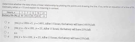 Determine Whether The Data Show A Linear Relationship By Plotting The