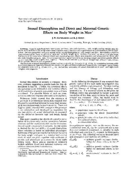 Pdf Sexual Dimorphism And Direct And Maternal Genetic Effects On Body Weight In Mice
