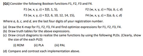 Solved Q1 Consider The Following Boolean Functions F1 F2
