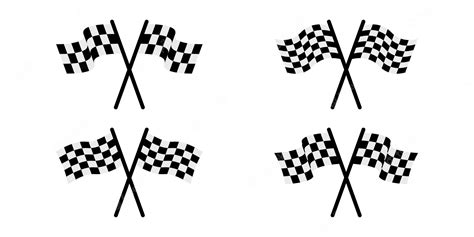교차 시작 또는 완료 플래그 벡터 아이콘 세트 흑백 체크 무늬 깃발 자동 스포츠 프리미엄 벡터