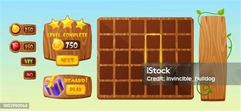 Forest Game Menu Interface Wooden Board With Checks Buttons And Options Cartoon Vector Ui Or Gui