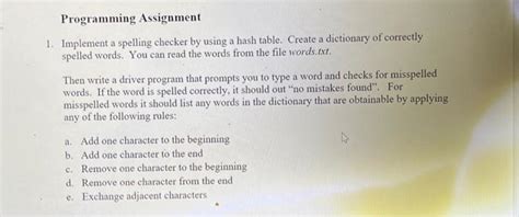 Programming Assignment 1 Implement A Spelling Chegg
