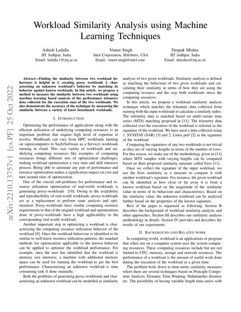 pdf workload similarity analysis using machine learning techniques