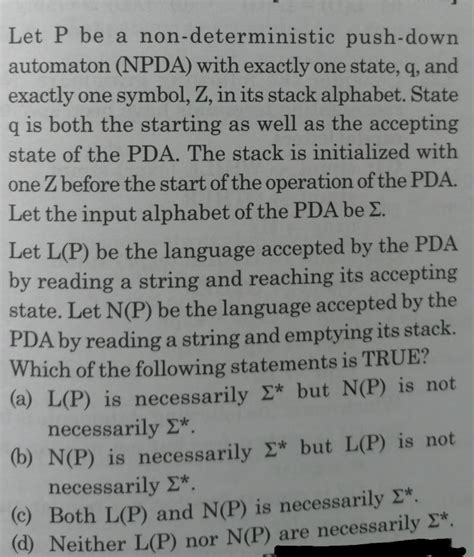 Solved Let P Be A Non Deterministic Push Down Automaton