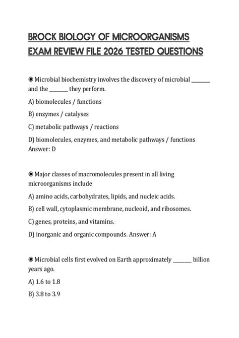 Brock Biology Of Microorganisms Exam Review File 2026 Tested Questions