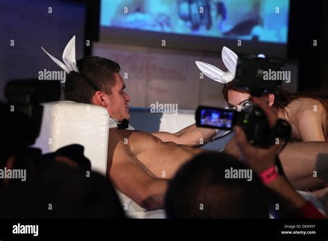 Couple Performs A Live Sex Show At The Erotic Festival 2012 In Prague Czech Republic Stock