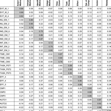 Cross Loading Of Measurement Items To Latent Variables Download Table