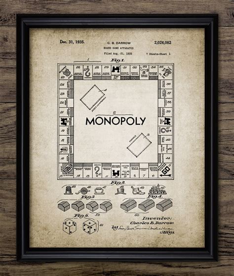 Monopoly Board Wall Art Printable Board Game Invention Vintage