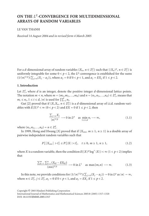 Pdf On The Lp Convergence For Multidimensional Arrays Of Random Variables
