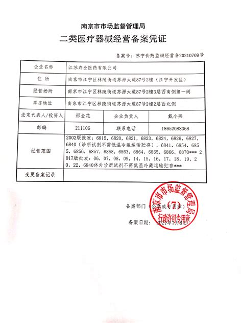 资质文件 江苏卉全医药有限公司