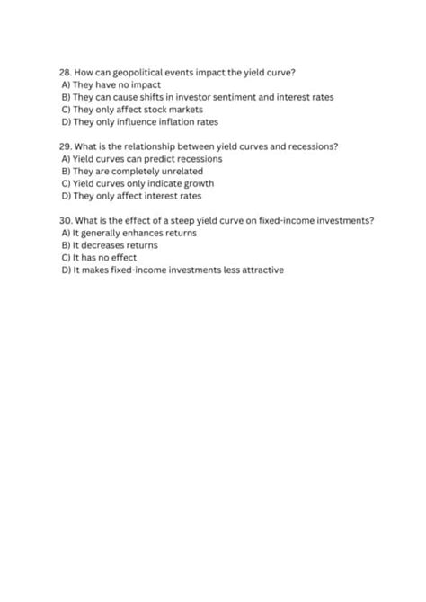 30 Quiz Questions — Yield Curves Explained Digital Resources By Pench