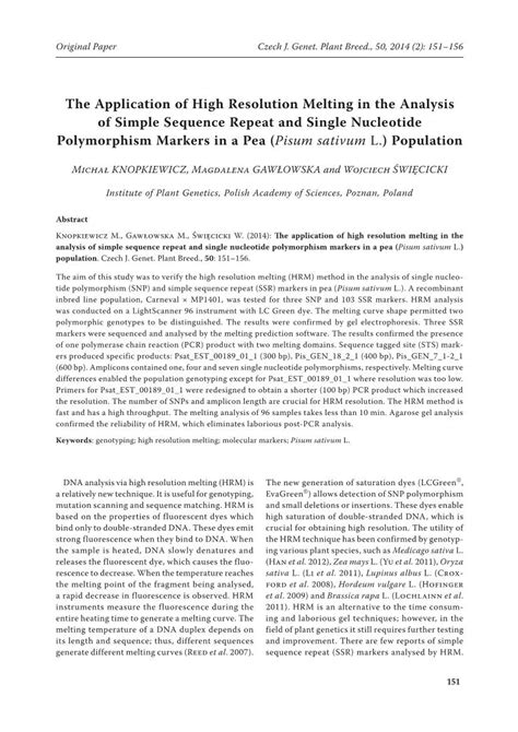 The Application Of High Resolution Melting In The Analysis Of Simple Sequence Repeat And Single