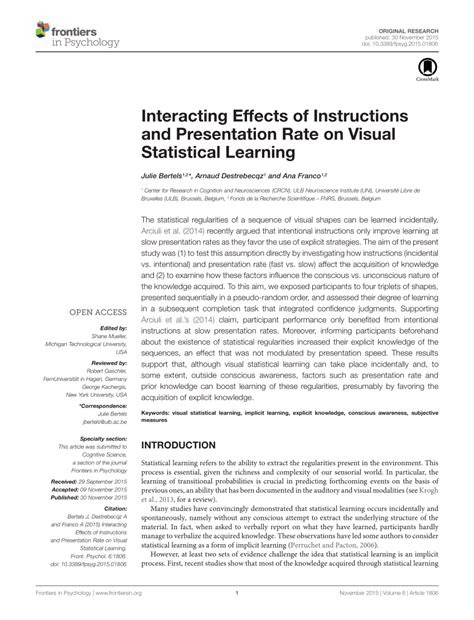 Pdf Interacting Effects Of Instructions And Presentation Rate On Visual Statistical Learning