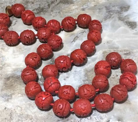 Vintage Bohemian Chunky Carved Carnelian Bead Necklace Offered By