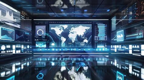 Futuristic Control Room With World Map Display Premium Ai Generated Image
