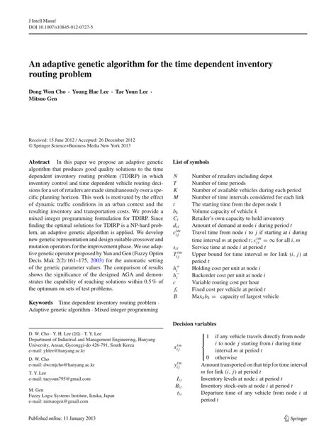 Pdf An Adaptive Genetic Algorithm For The Time Dependent Inventory