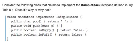Solved Consider The Following Class That Claims To Implement Chegg