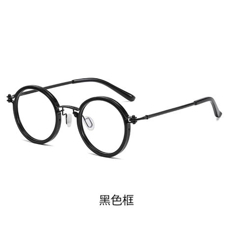 Marcwood圆形复古时尚眼镜框男圆框朋克风金属防蓝光镜架黑色框 虎窝购