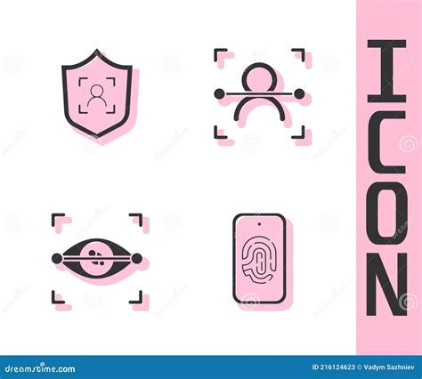 Set Mobile With Fingerprint Scan Shield Face Recognition Eye And Face Icon Vector Stock