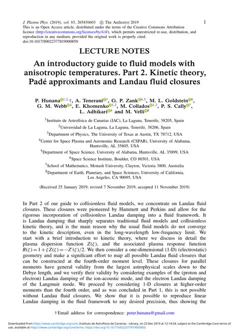 Pdf An Introductory Guide To Fluid Models With Anisotropic Temperatures Part 2 Kinetic