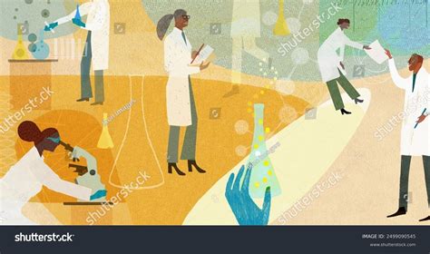 Research Scientists Working Together Laboratory Stock Illustration