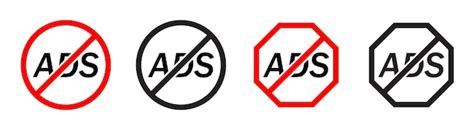 Premium Vector No Ads Ad Blocker Icon Set With Red Black And Blue Color Ad Block Symbol Skip