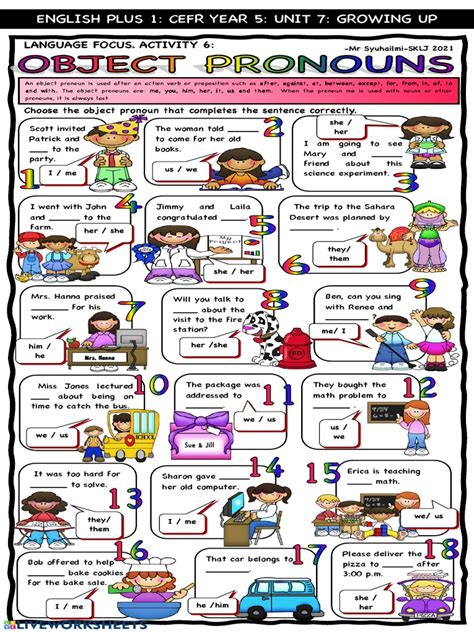 Language Focus Activity 6 Choose The Object Pronoun That Completes The Sentence Correctly