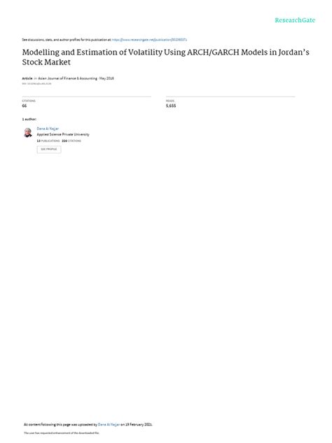 Modellingandestimatingofvolatilityusingarchgarchmodelsinjordansstockmarket Pdf Volatility