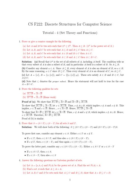 Cs F222 Discrete Structures For Computer Science Tutorial 4 Set Theory And Functions