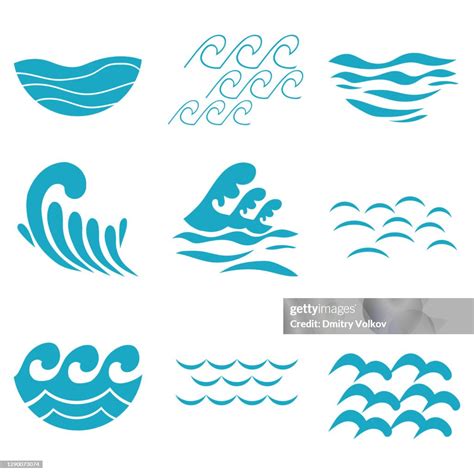 Waves Blue Waves Schematic Set Vector Illustration Vector High Res