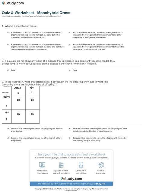 Monohybrid Cross Problems 2 Worksheet With Answers — Db