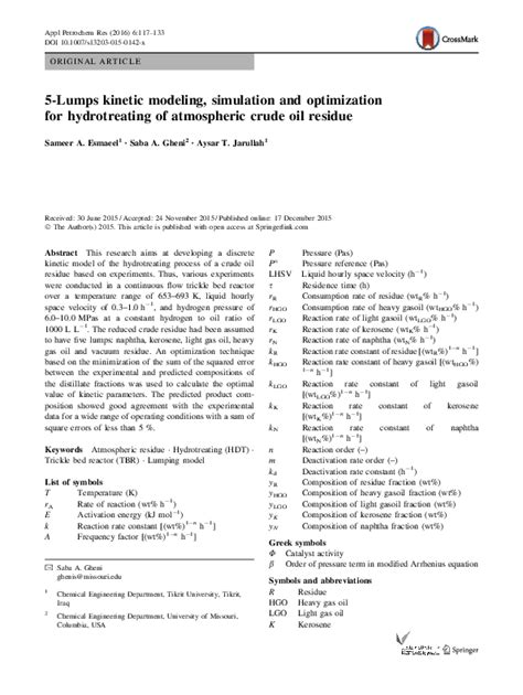 Pdf 5 Lumps Kinetic Modeling Simulation And Optimization For Hydrotreating Of Atmospheric