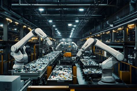 Automated Robotic Arms Sorting Recyclable Plastics In Modern Factory Stock Image Image Of