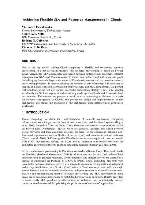 Pdf Achieving Flexible Sla And Resource Management In Clouds