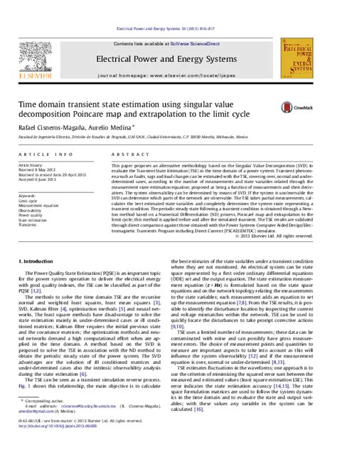 Pdf Time Domain Transient State Estimation Using Singular Value Decomposition Poincare Map And