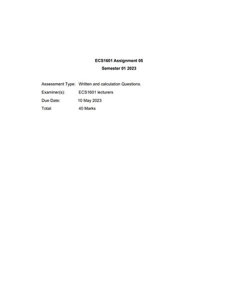 Ecs1601 Assignmnent 5 Sem 1 Of 2023 Expected Questions And Answers