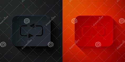 Paper Cut Repeat Button Icon Isolated On Black And Red Background