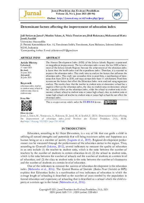 Pdf Factors Influencing Education Index Improvement